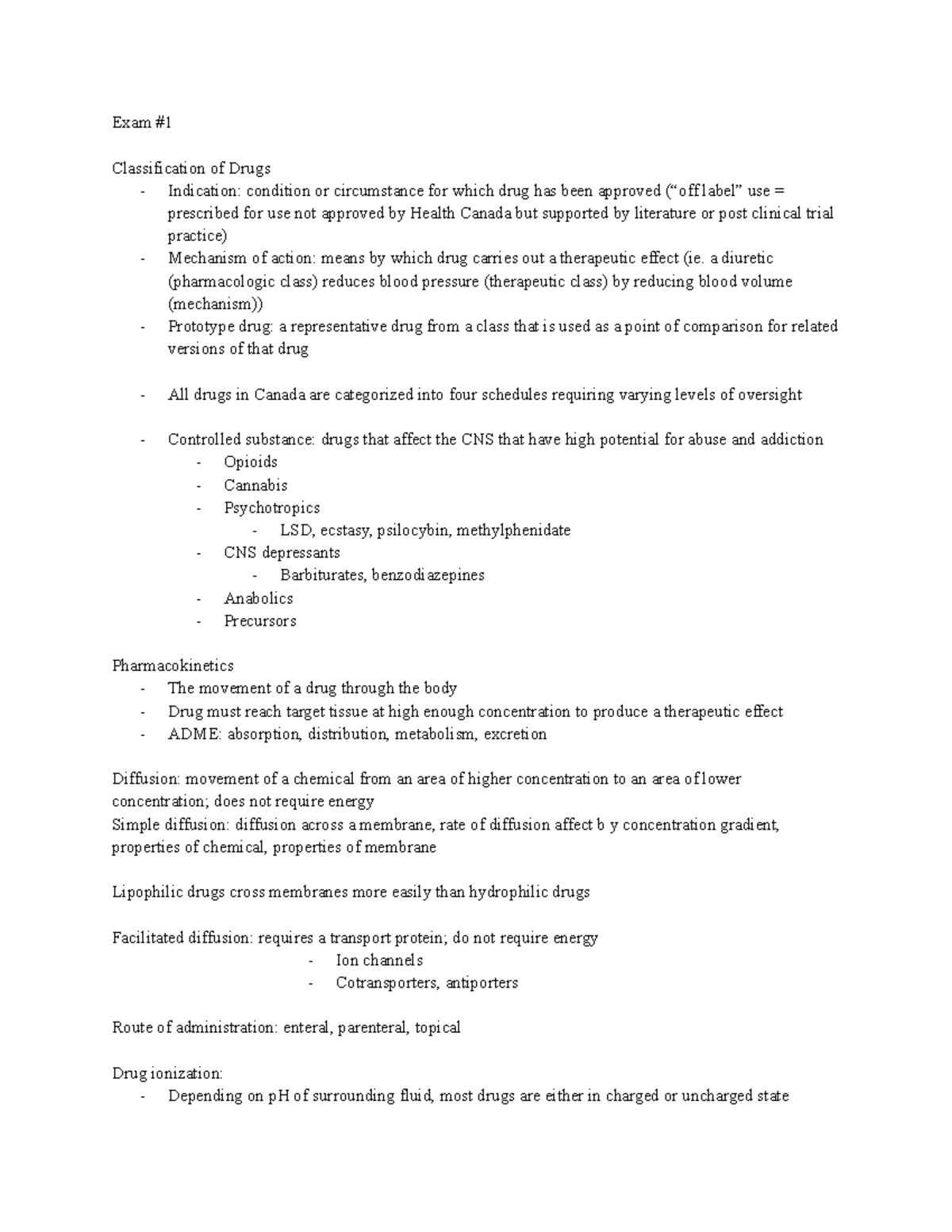 Pharmacology Study Notes - Exam # Classification of Drugs - Indication ...
