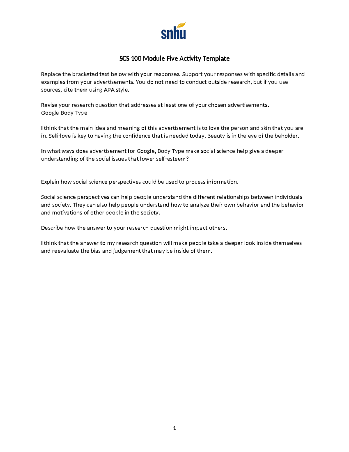 SCS 100 Module Five Activity Template (1) - SCS 100 Module Five Activity Template Replace the ...