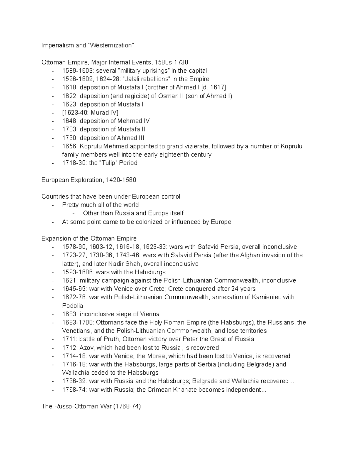 His 006: lecture notes 11 - Imperialism and “Westernization” Ottoman ...