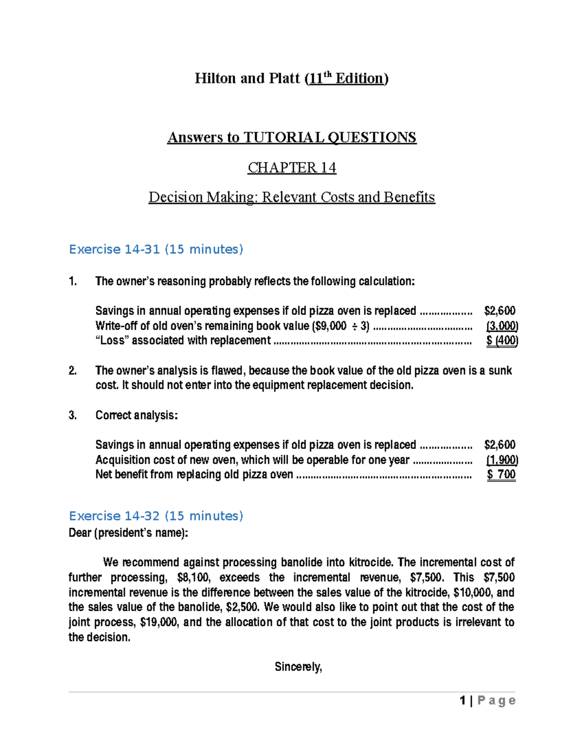 Answers TUT Qs-Chapter 14 - Hilton and Platt (11th Edition) Answers to ...