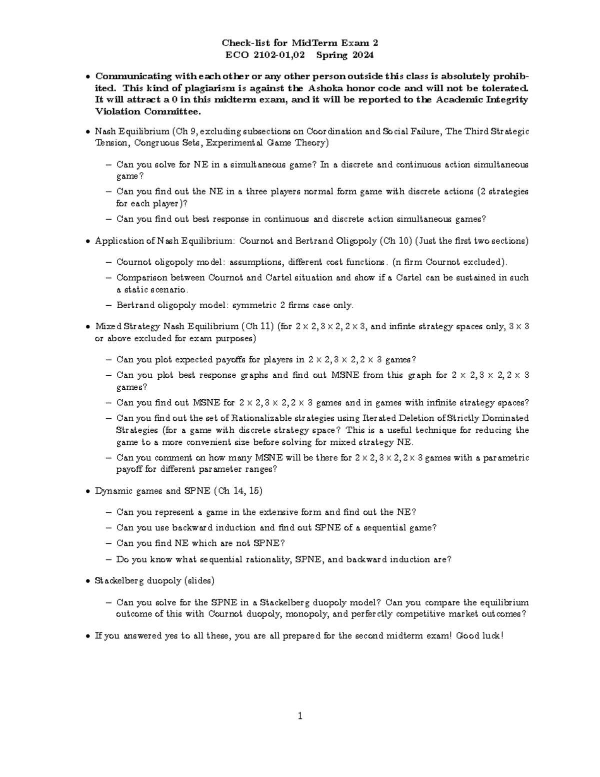 Checklist for MT2 23 - check - Check-list for MidTerm Exam 2 ECO 2102 ...