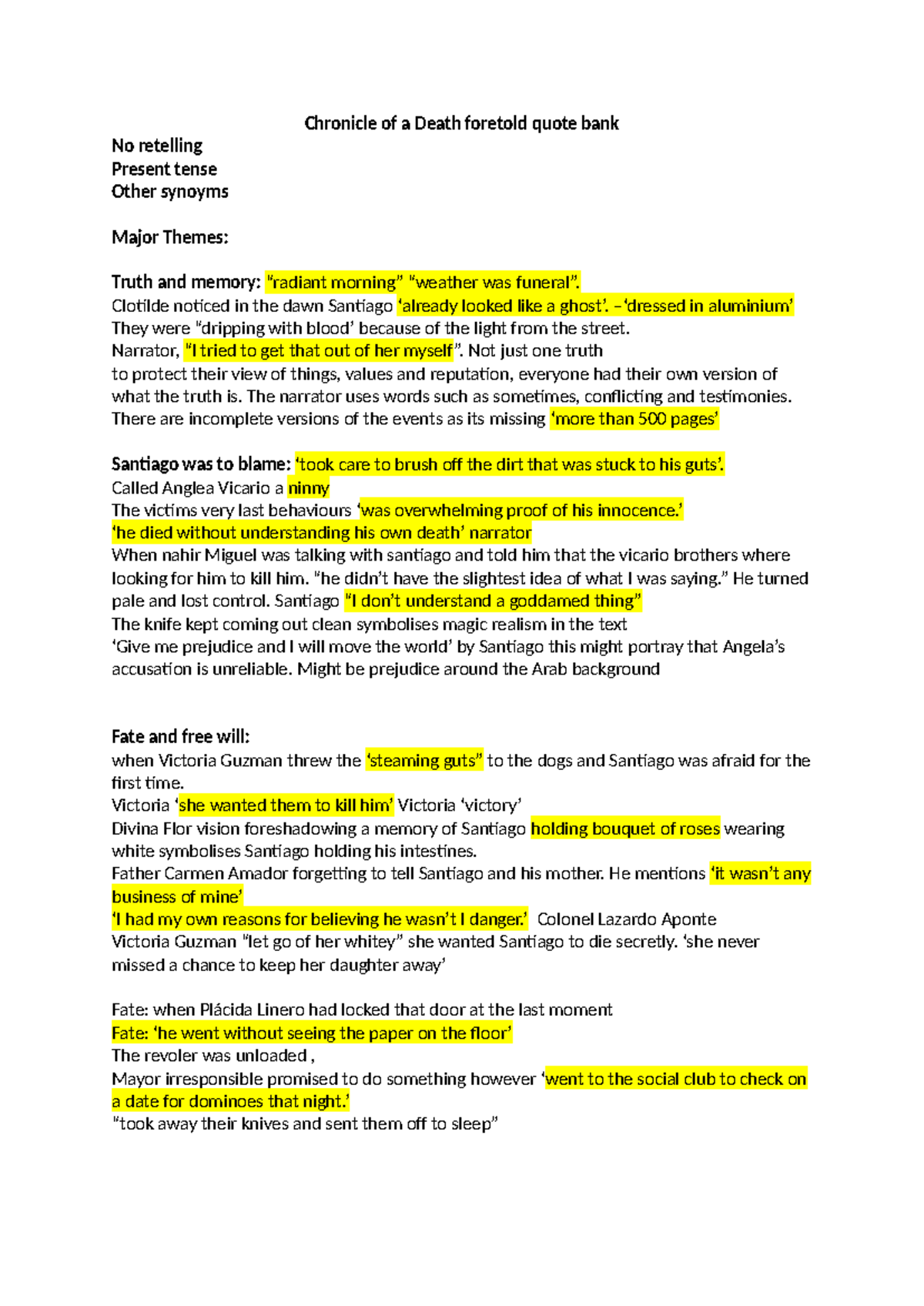 Chronicle of a Death foretold quote bank - Clotilde noticed in the dawn ...