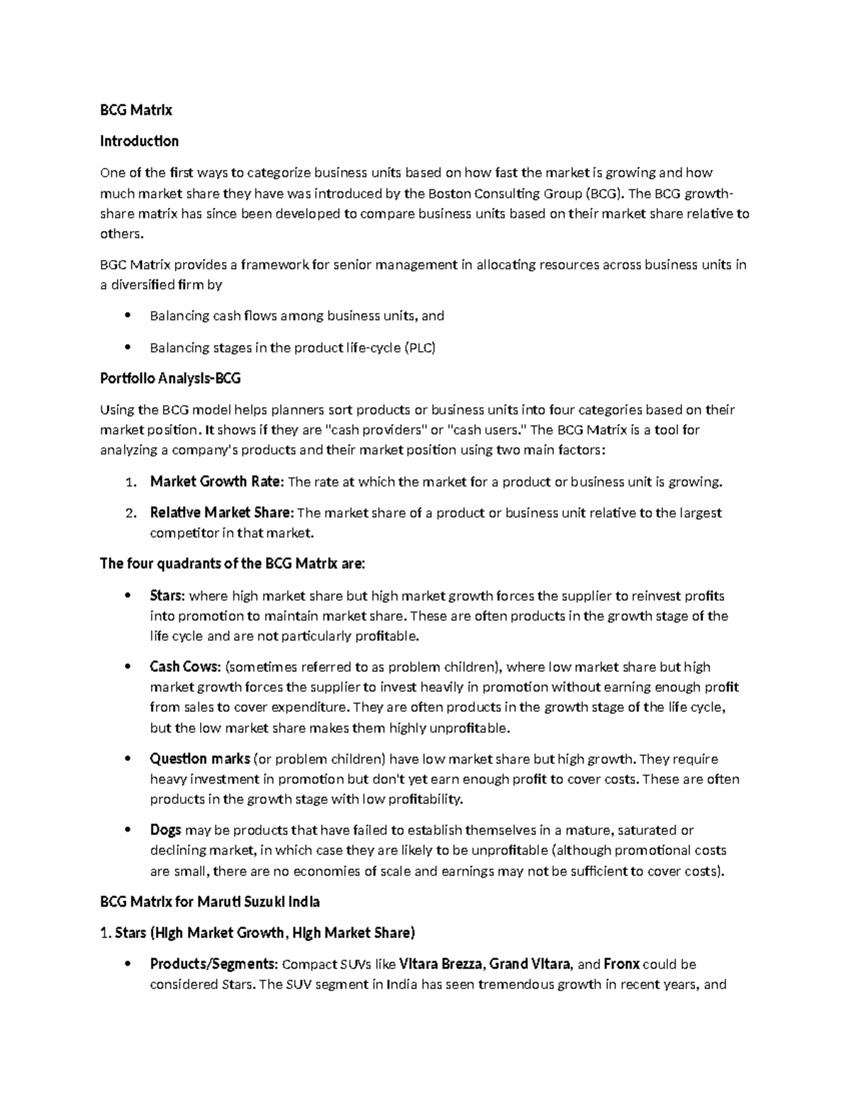 BCG Matrix - Lecture notes - BCG Matrix Introduction One of the first ...