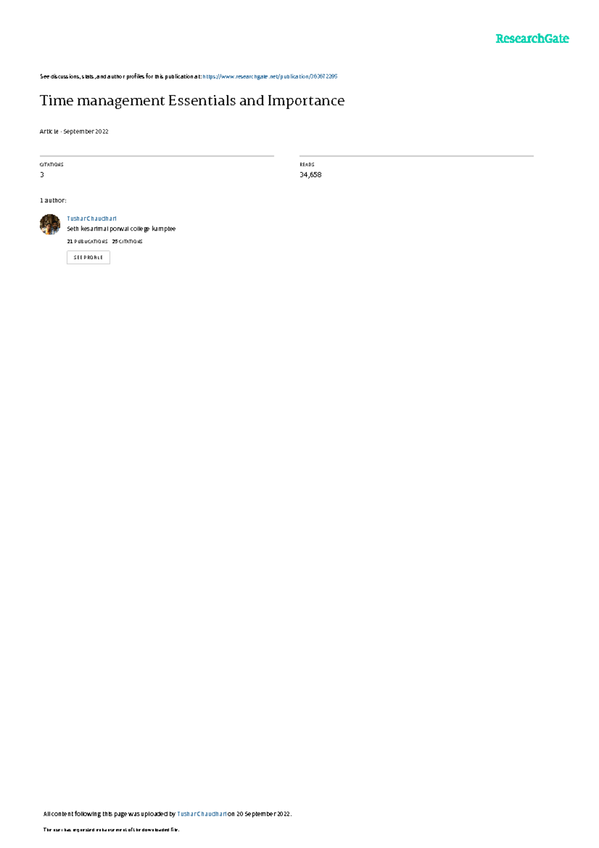 Timemanagement Paper - Time management as key to success - See ...