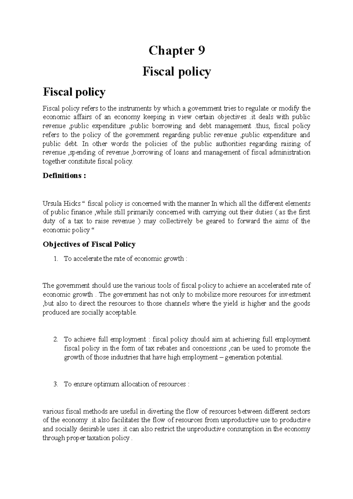 Fiscal policy notes - Chapter 9 Fiscal policy Fiscal policy Fiscal ...