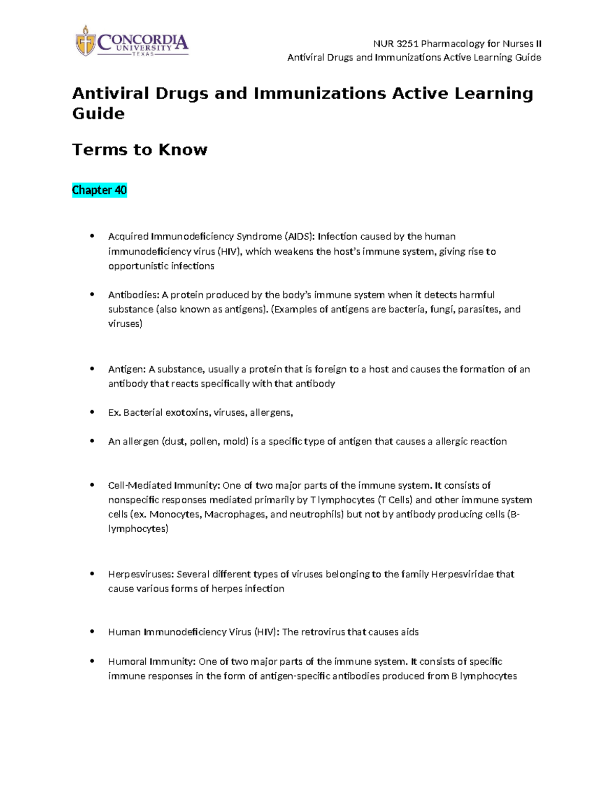 Antiviral Drugs and Immunizations Active Learning Guide - (Examples of ...