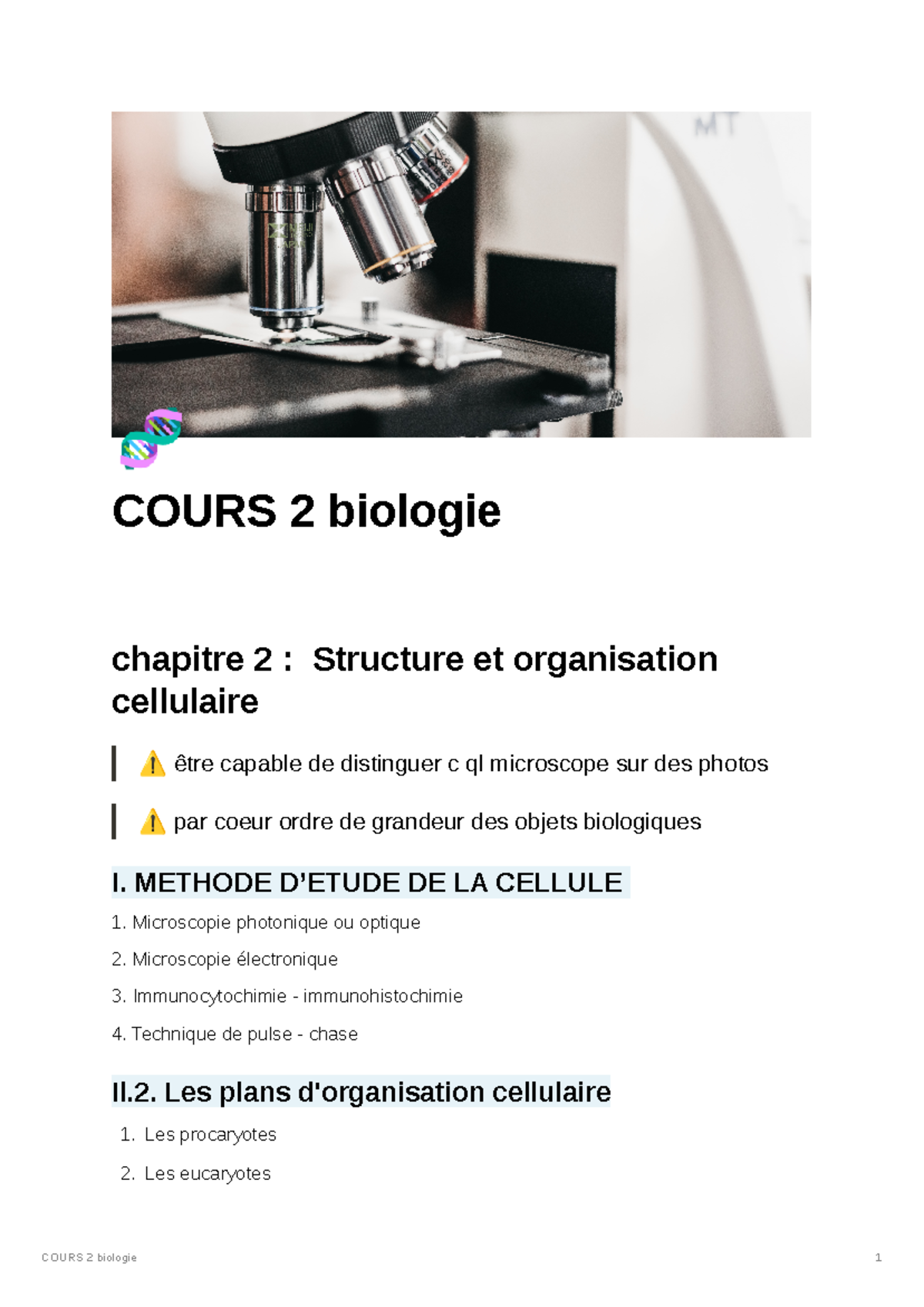 Cours 2 biologie - 🧬 COURS 2 biologie chapitre 2 : Structure et ...