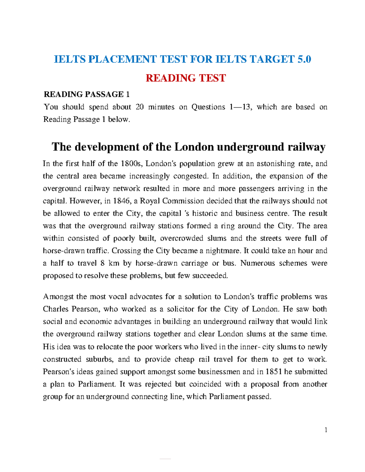 4. Reading-P1-711- Ielts- Placement-TEST - IELTS PLACEMENT TEST FOR ...