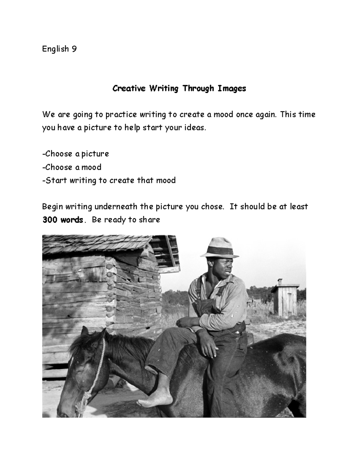 Copy of Depression Era Image Creative Writing-1 - English 9 Creative ...