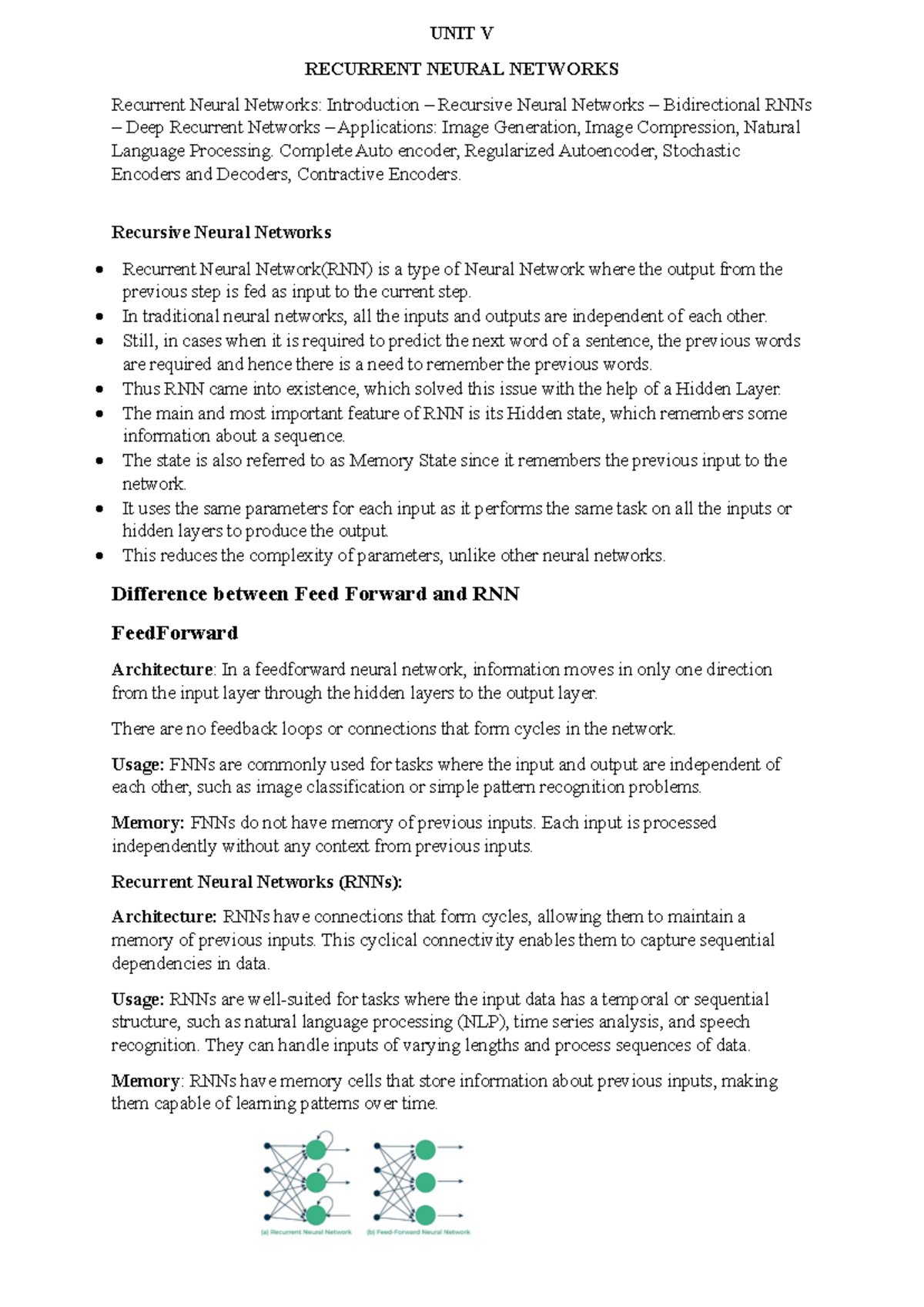 Neural Networks And Deep Learning Ccs355 Unit 5 Unit V Recurrent Neural Networks Recurrent