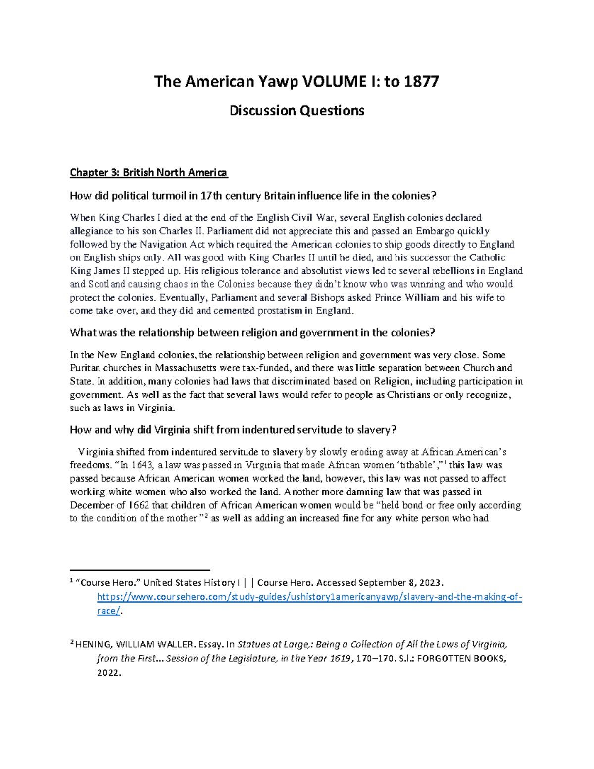 US History 3 - American YAWP British North America / Chapter 3 ...