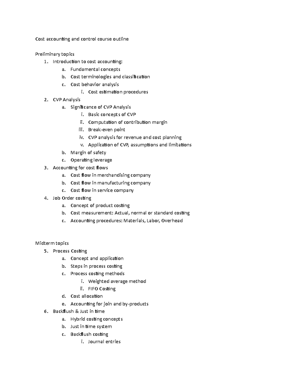 Cost accounting and control course outline - Cost accounting and ...