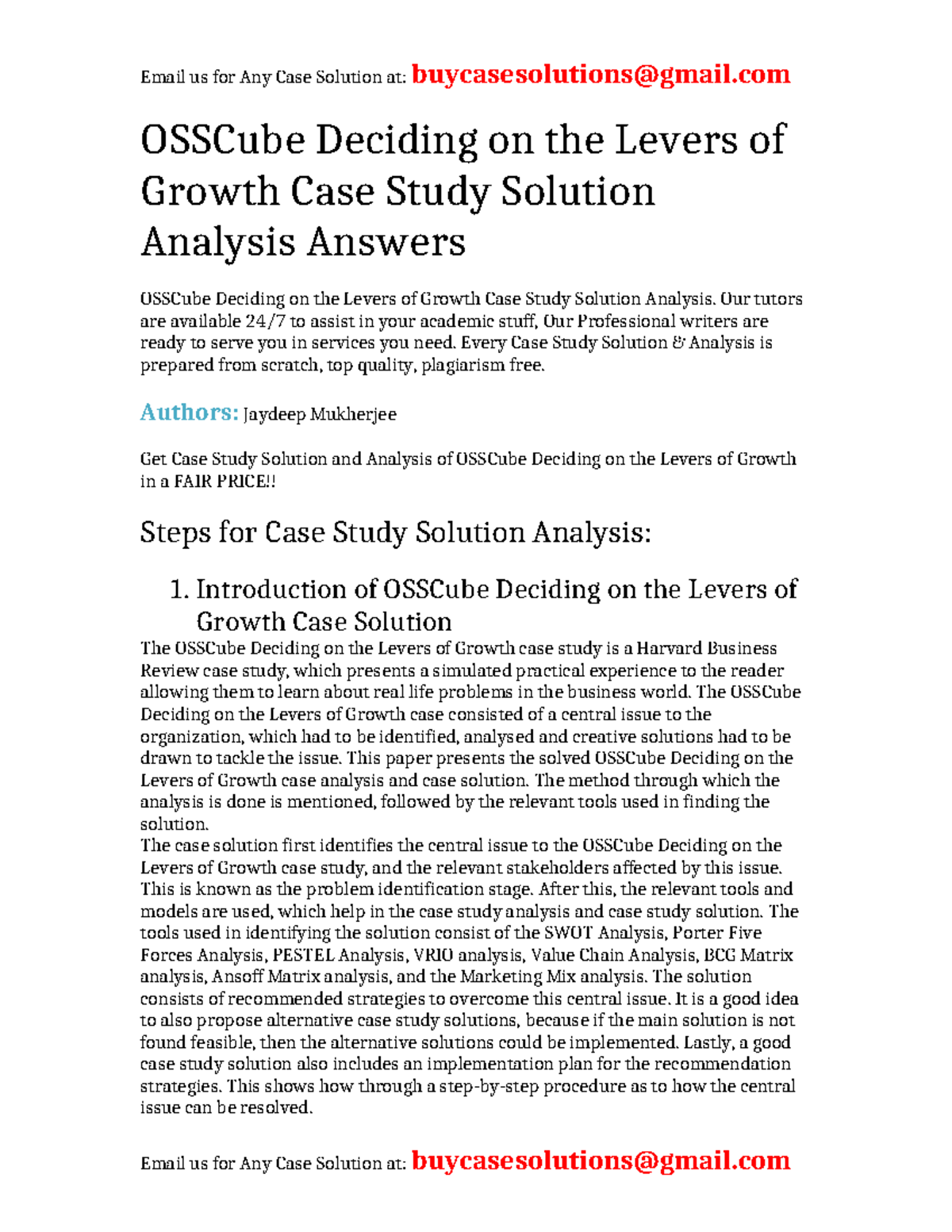 Case Solution OSSCube Deciding on the Levers of Growth - OSSCube Deciding on the Levers of ...