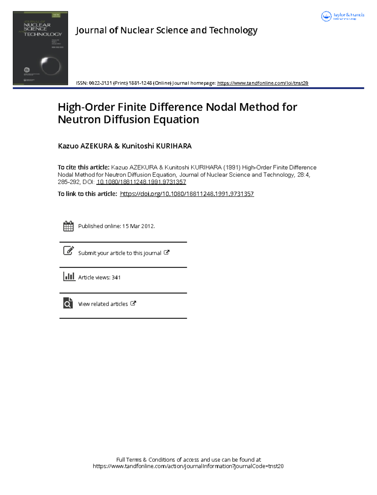 High Order Finite Difference Nodal Method Full Terms And Conditions Of Access And Use Can Be