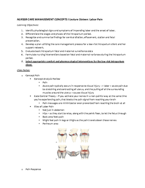 NUR 339 Lecture 17 (Intrapartum - Reproduction, Perfusion, and Pain ...