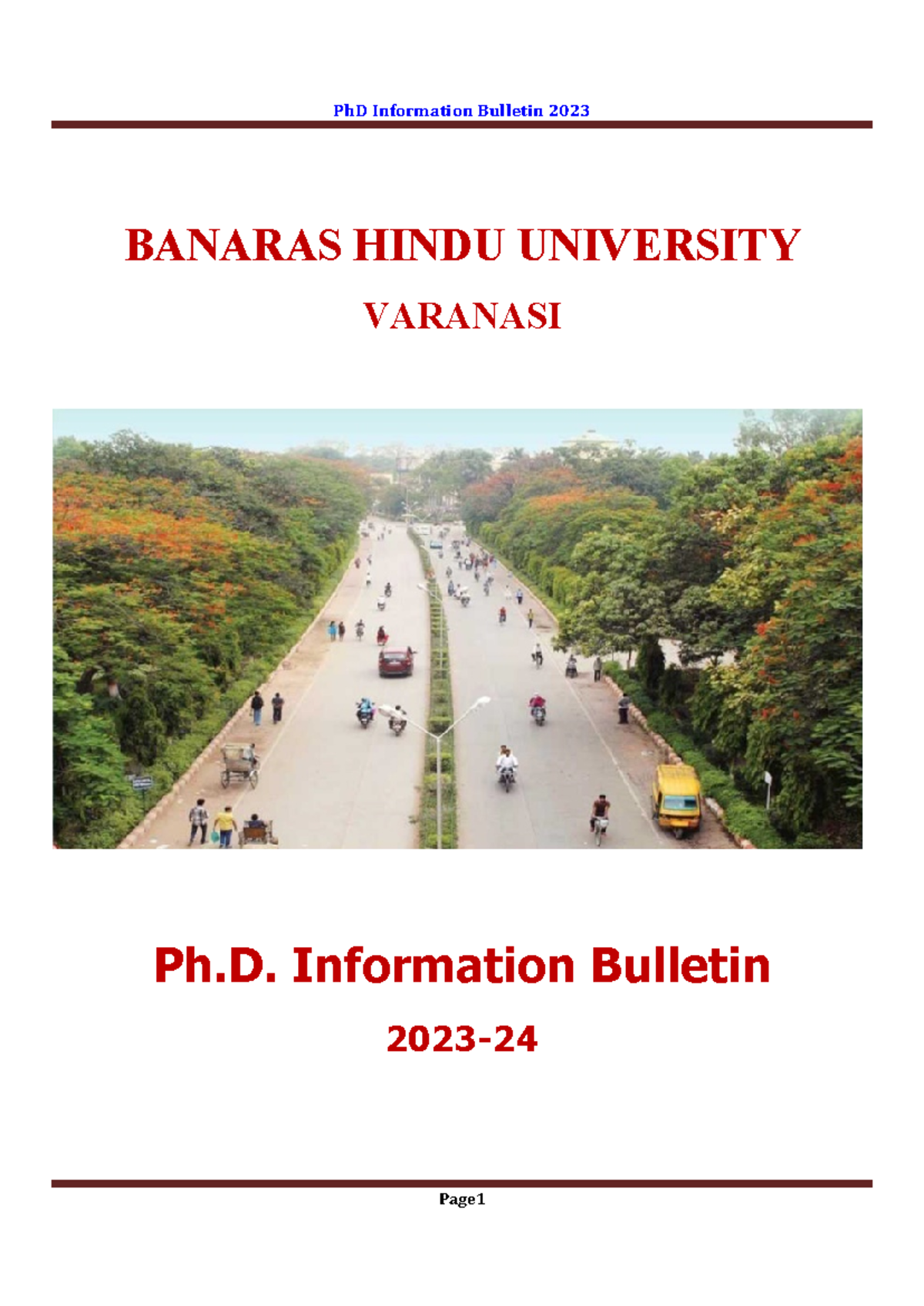 Revised BHU Ph.D. Information Bulletin 2023 - BANARAS HINDU UNIVERSITY ...