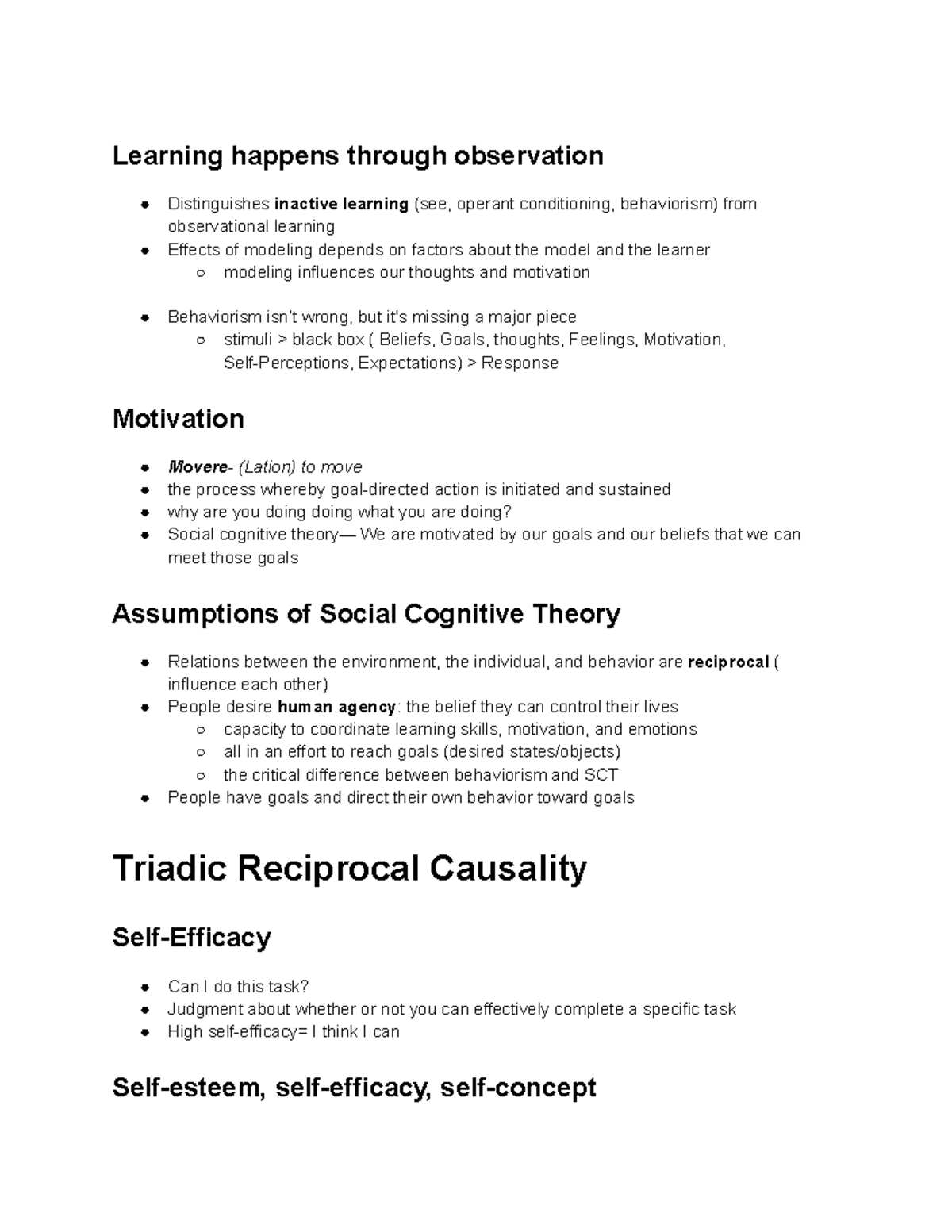Social Cognitive Theory - Studocu
