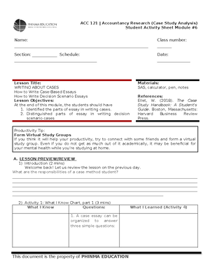 ACC 121 SAS Day 5 - Accounting research - Student Activity Sheet Module Name: - Studocu