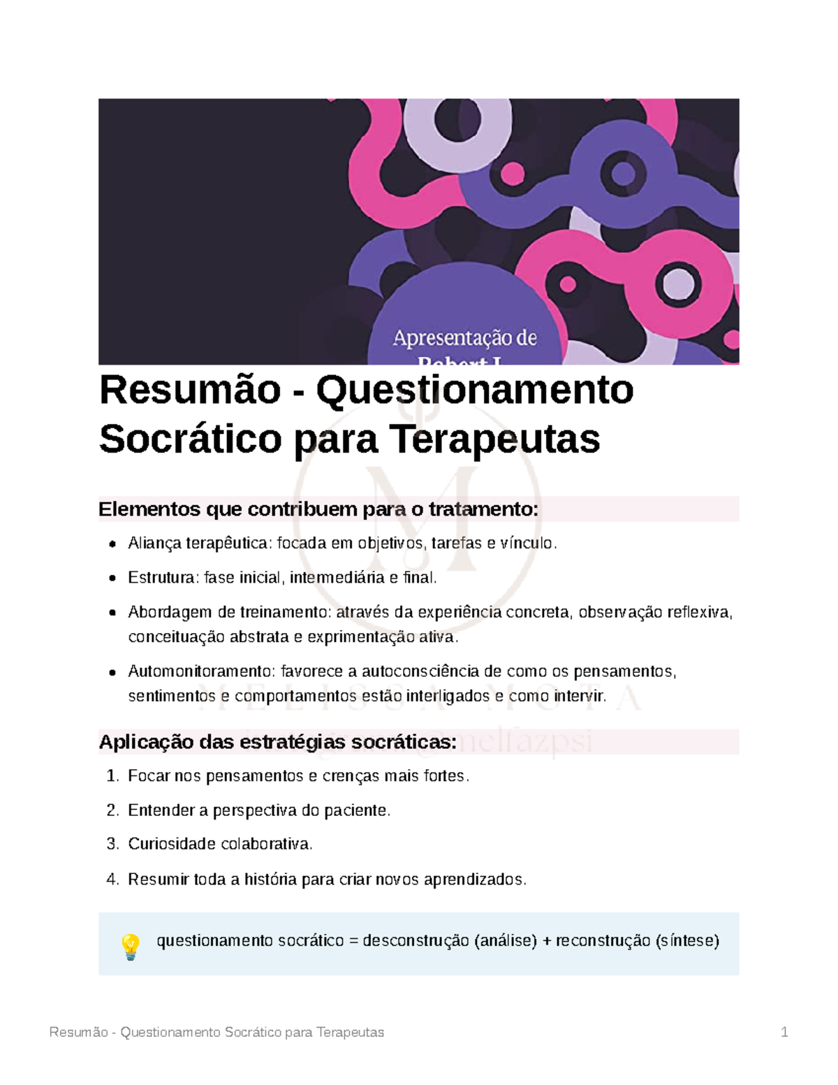 Resumão - Questionamento socrático para terapeutas - Resumão ...