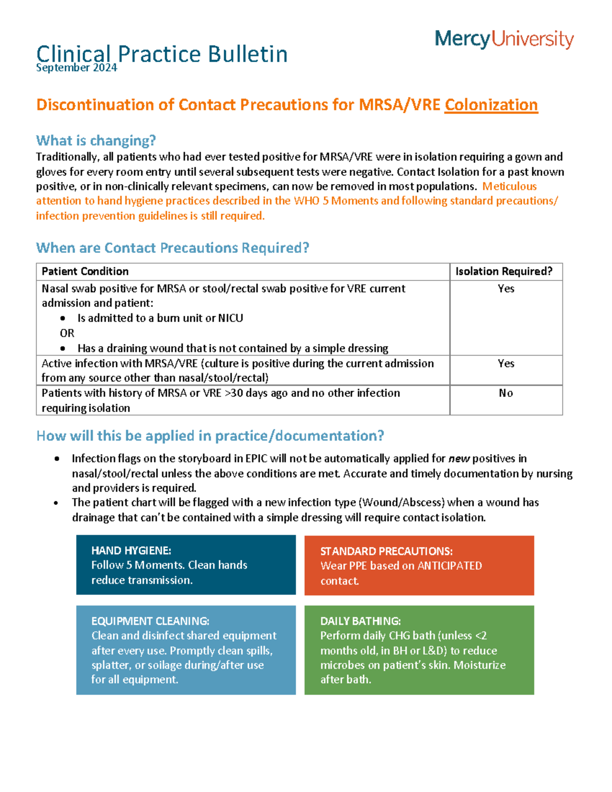 MRSA VRE Isolation Changes CPB - Clinical Practice Bulletin September ...