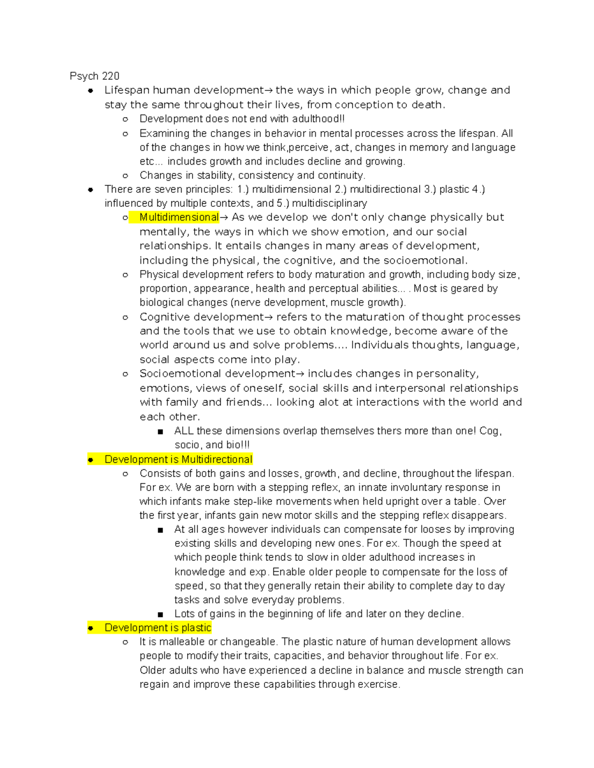 Psych 220 - review - Psych 220 Lifespan human development→ the ways in ...