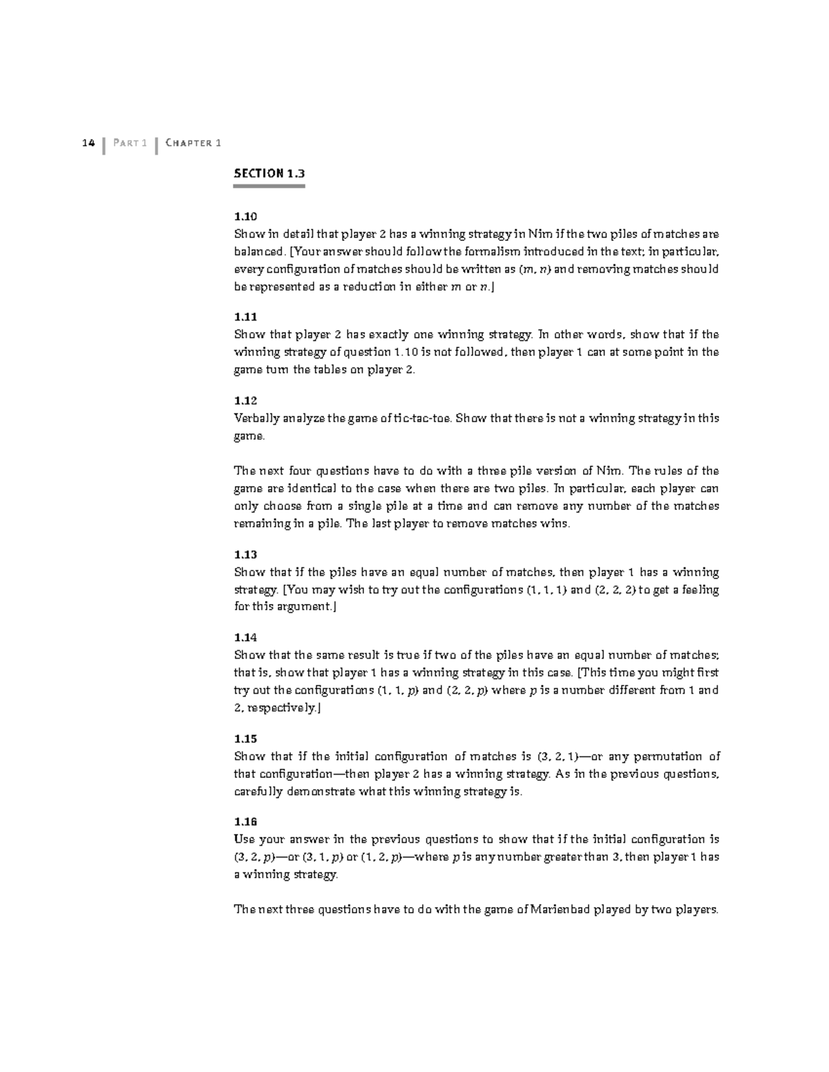 Class Exercises Ch 1 2 14 P A R T 1 C H A P T E R 1 Section 1 1 Show In Detail That Player 2