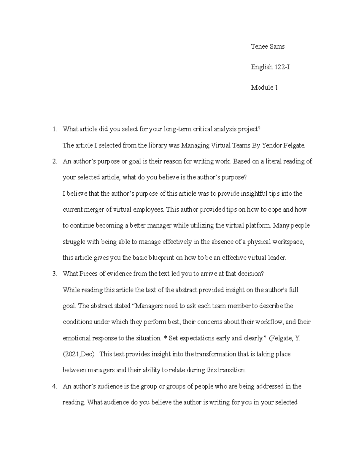 English 122-I Module 1 - Tenee Sams English 122-I Module 1 What article ...