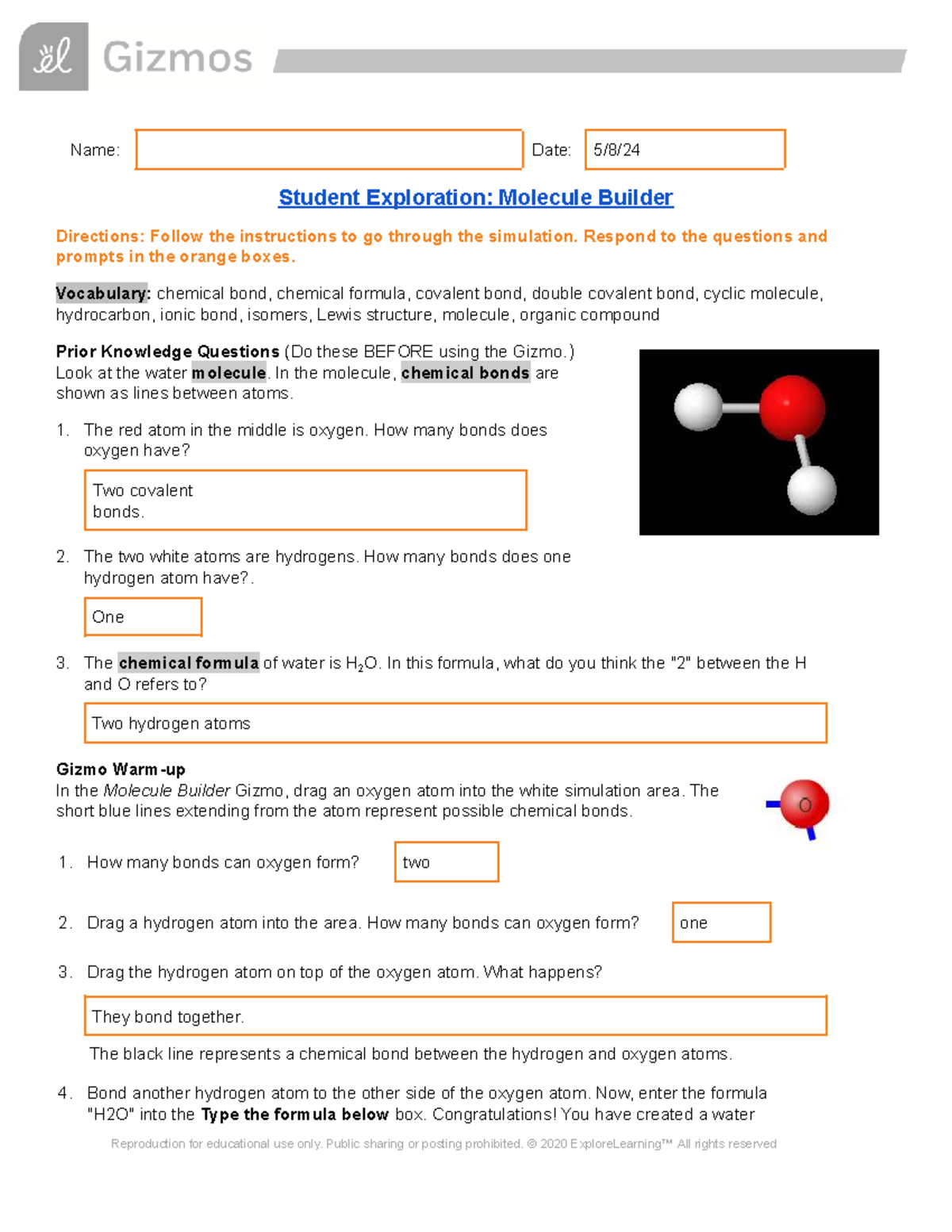 Copy of Molecular Builder Virtual Lab - Name: Date: 5/8/ Student ...