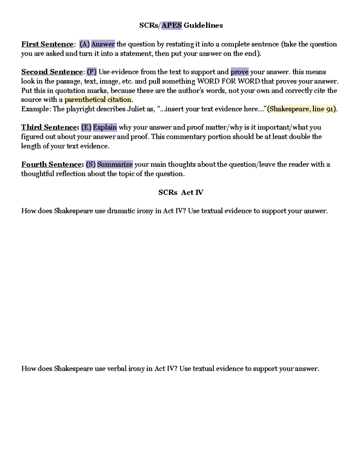 SCRs Act IV - Complete instructor given assigment and notes. - SCRs ...
