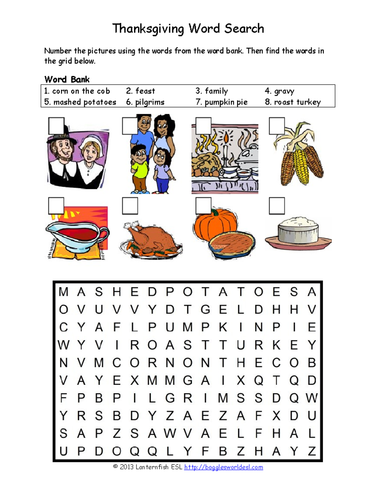 Thanksgiving Search - Class notes - Thanksgiving Word Search Number the ...