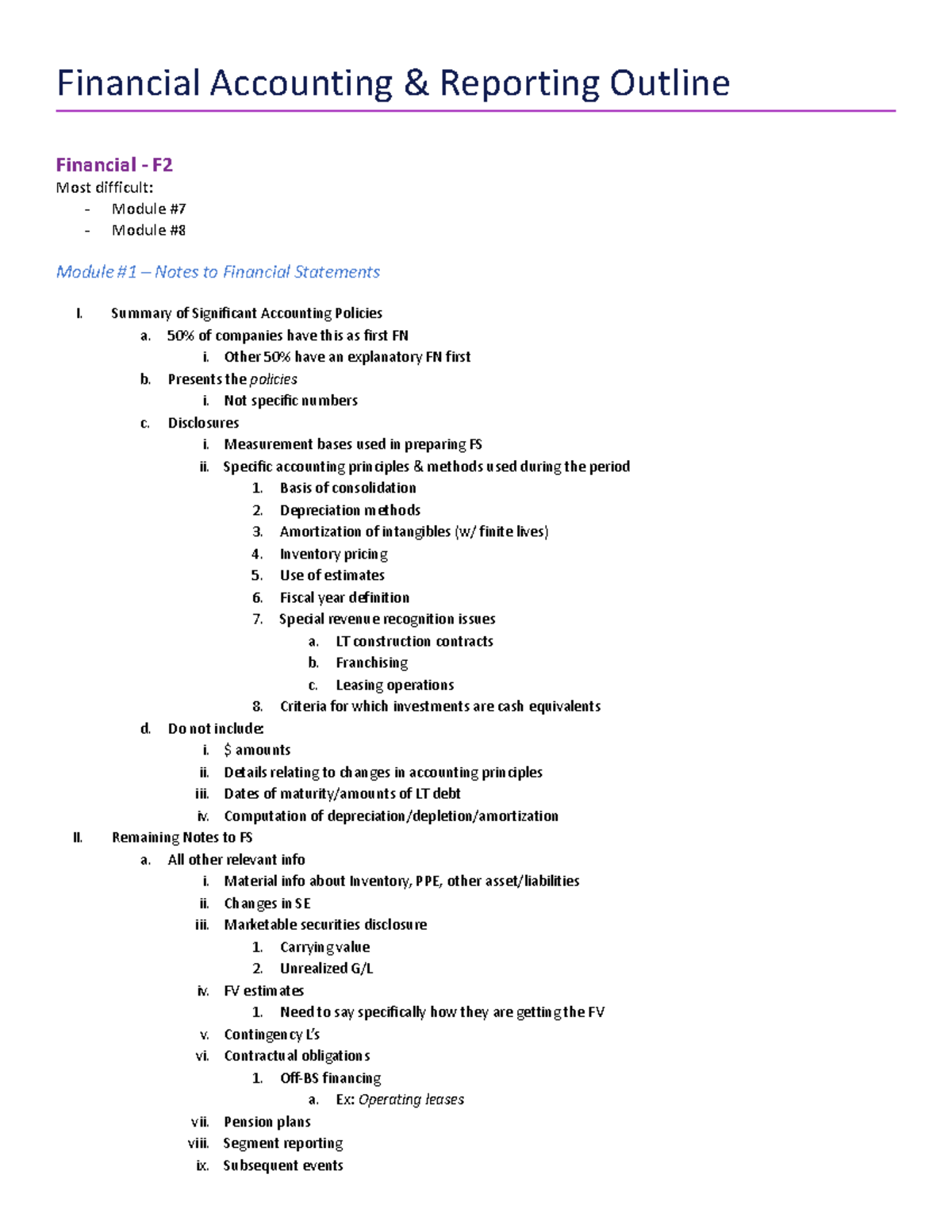FAR 2 Outlines - FAR Chapter 2 - Financial Accounting & Reporting ...