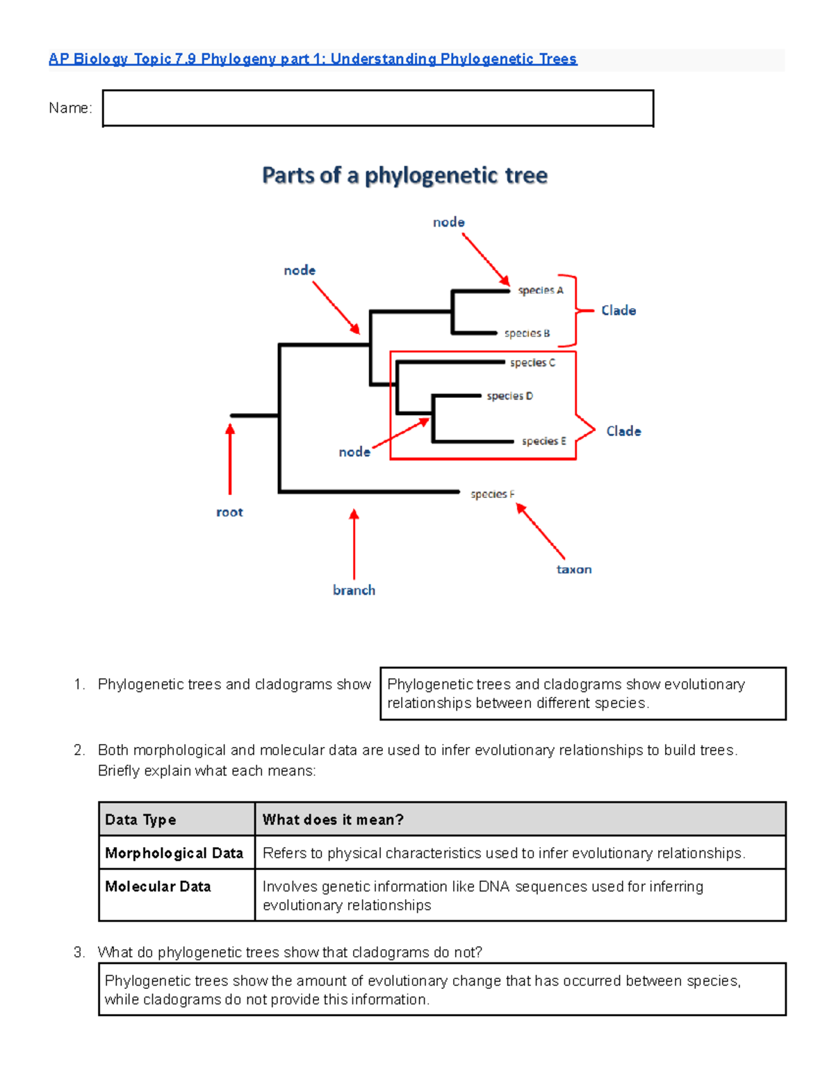 Copy of AP BIO Phylogeny Video Questions - AP Biology Topic 7 Phylogeny ...
