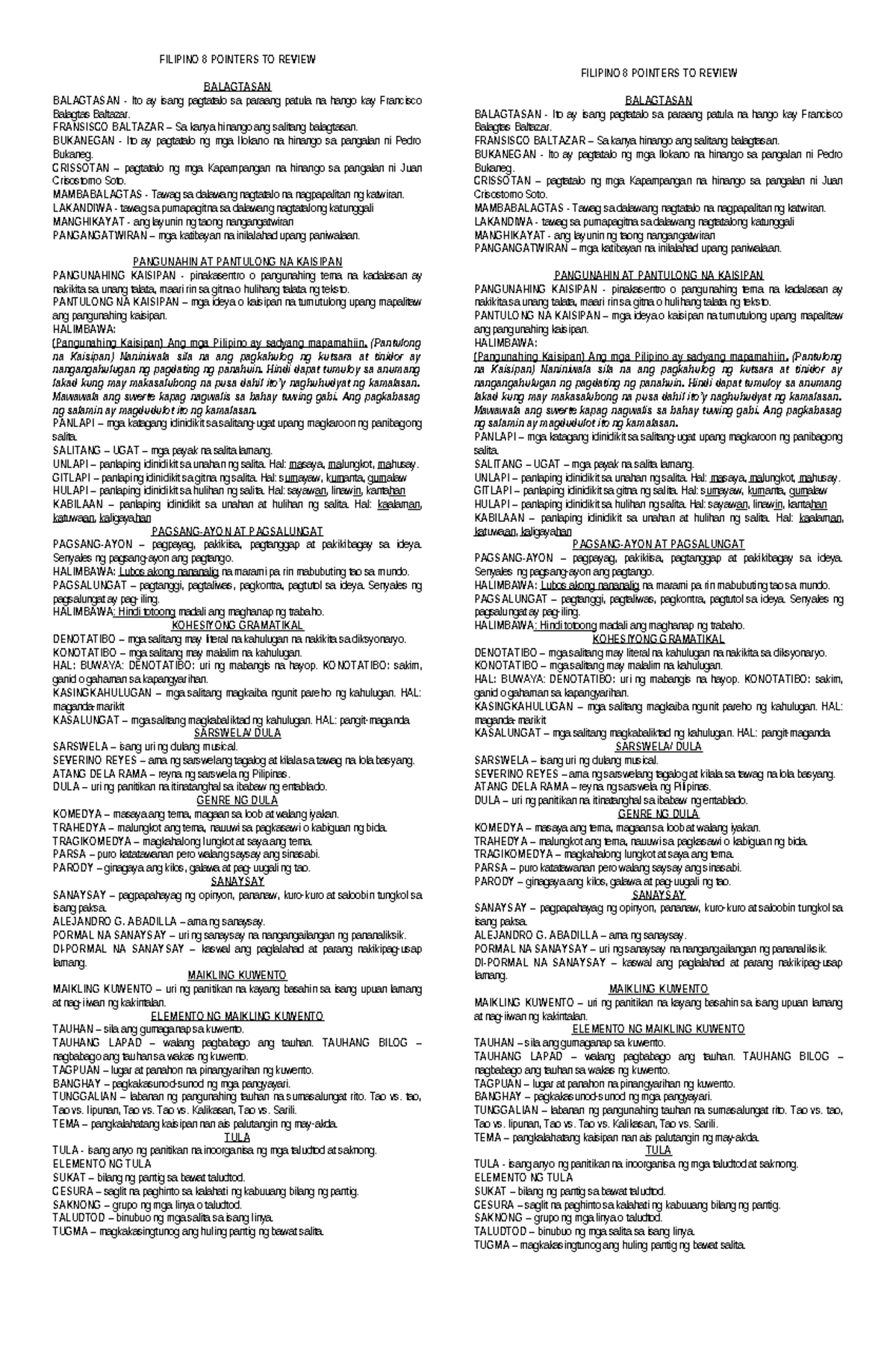 635457843 Filipino 8 Pointers TO Review Second Quarter - FILIPINO 8 POINTERS TO REVIEW ...