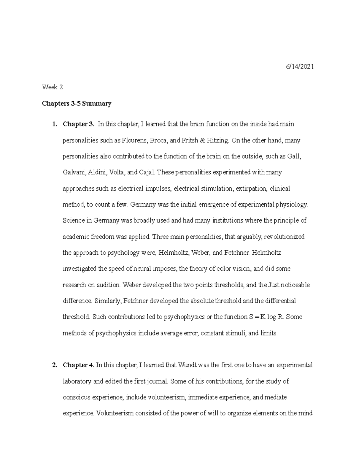 Week 2 Summary - assignment - 6/14/ Week 2 Chapters 3-5 Summary Chapter ...