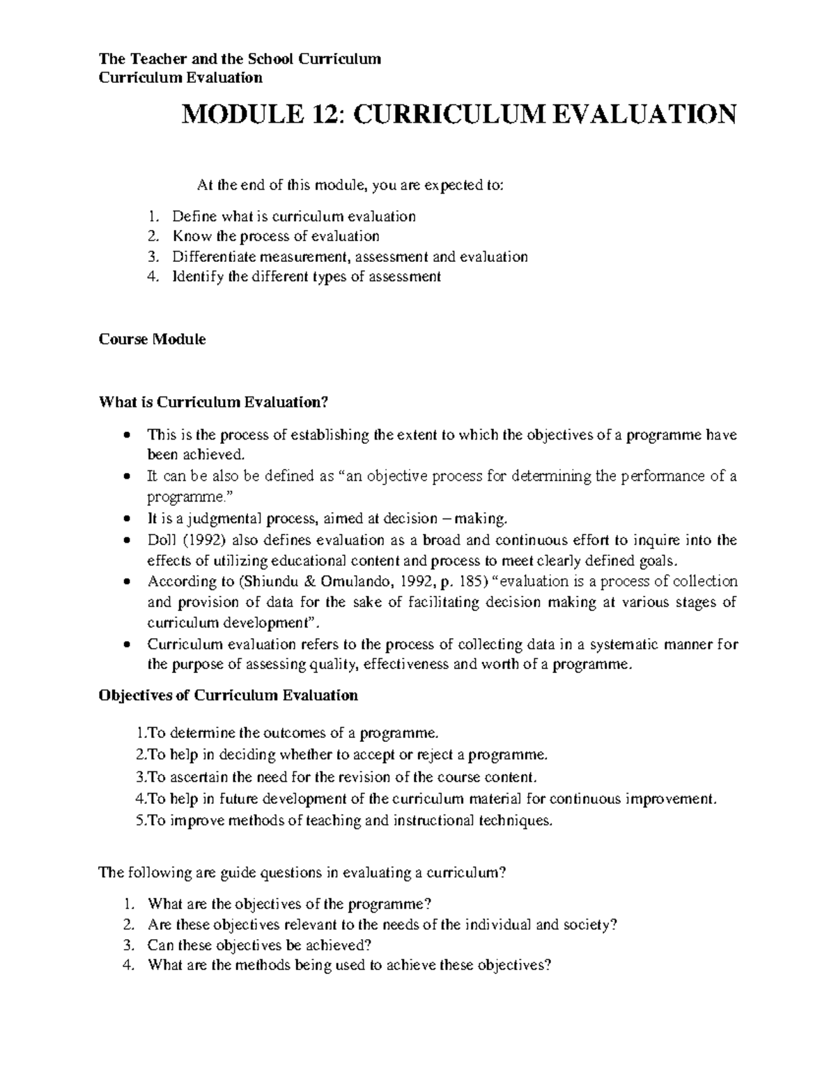 W12 M1 - A DETAILED LESSON PLAN IN TLE FOR GRADE 7 - Curriculum Evaluation MODULE 12: CURRICULUM ...