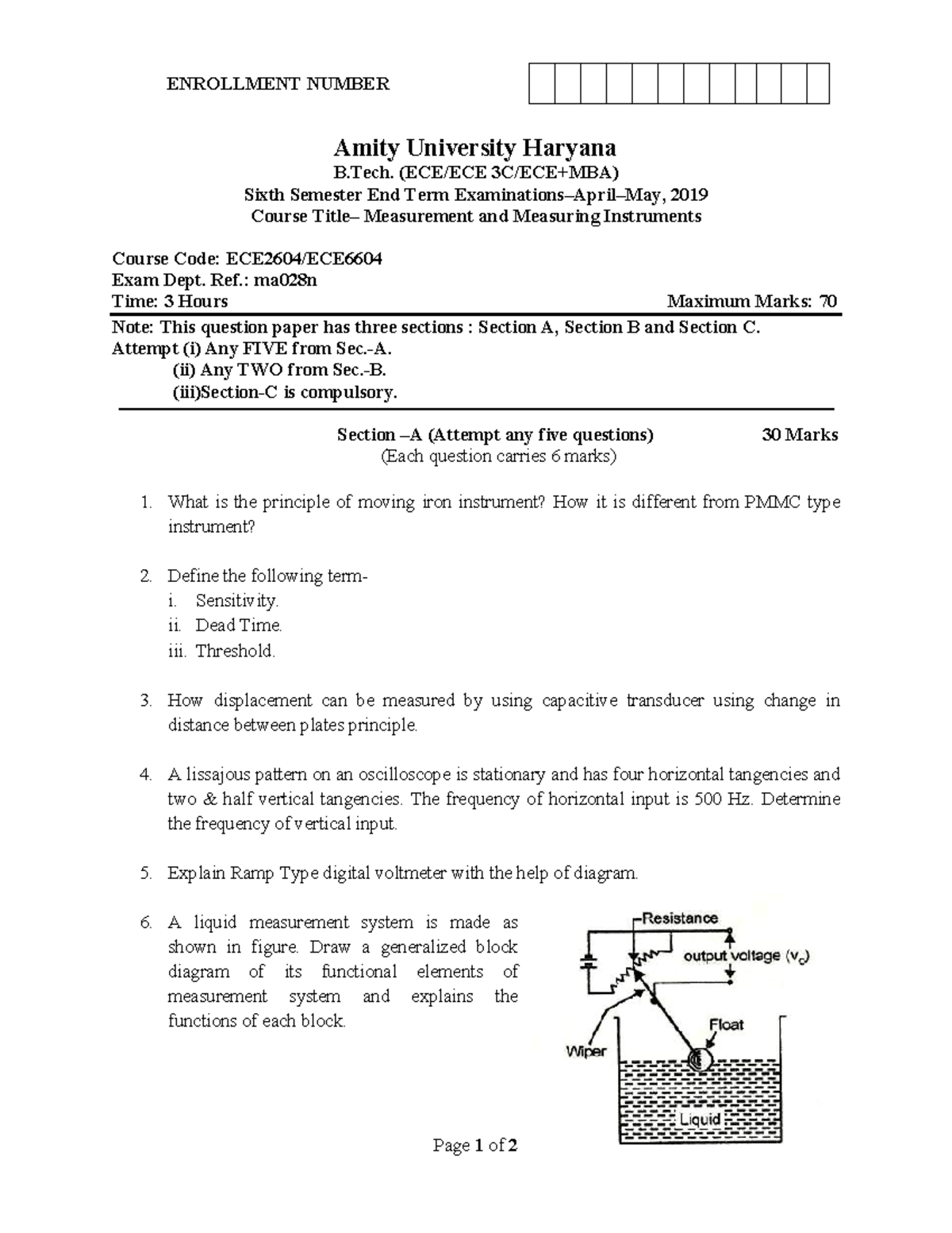 B Tech(ECE-Dual) VI Measurement and Measuring Instruments out - Page 1 ...