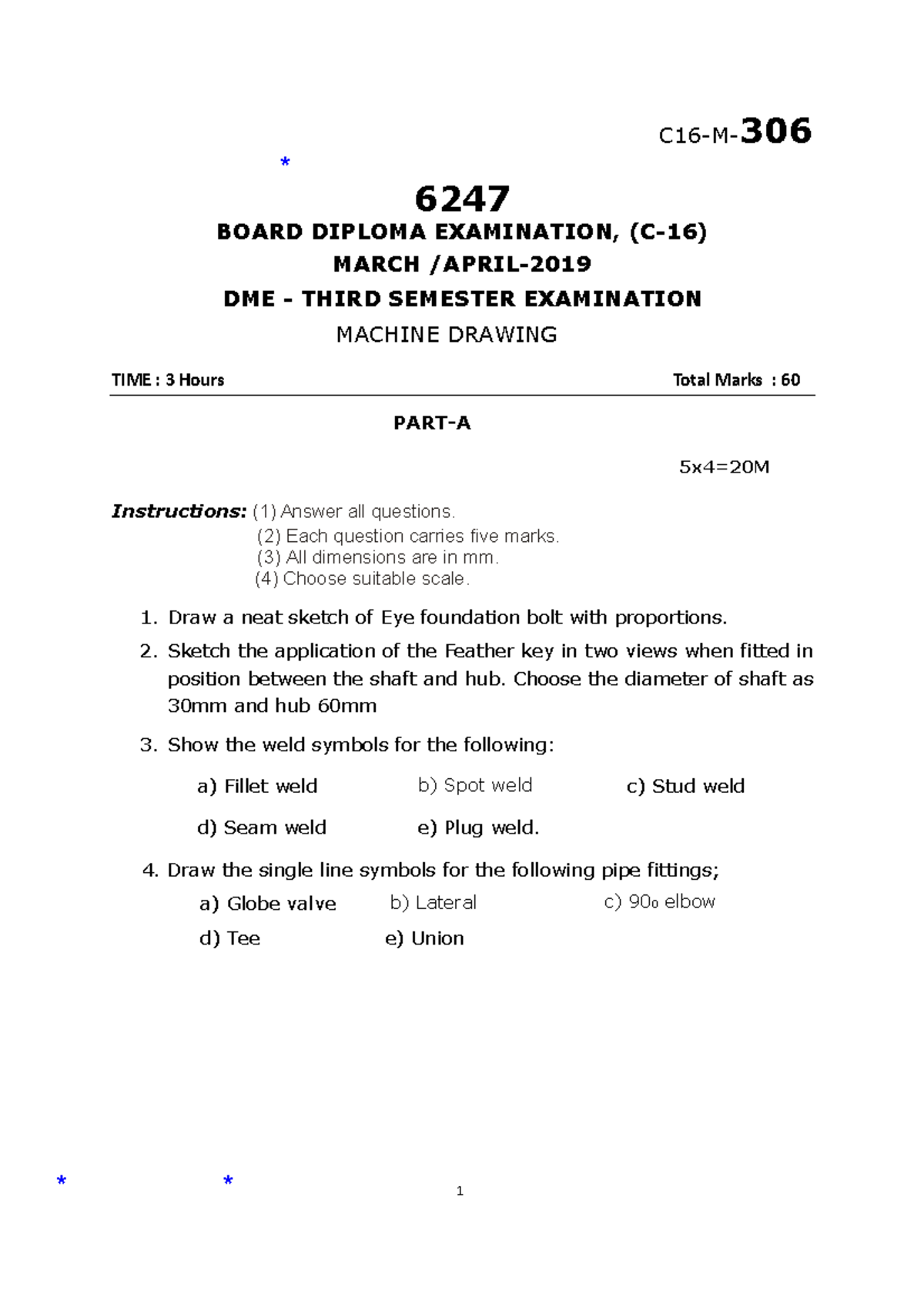 Me 3 sem machine drawing 6247 c 16 apr 2019 - C16-M- 306 * 6247 BOARD ...