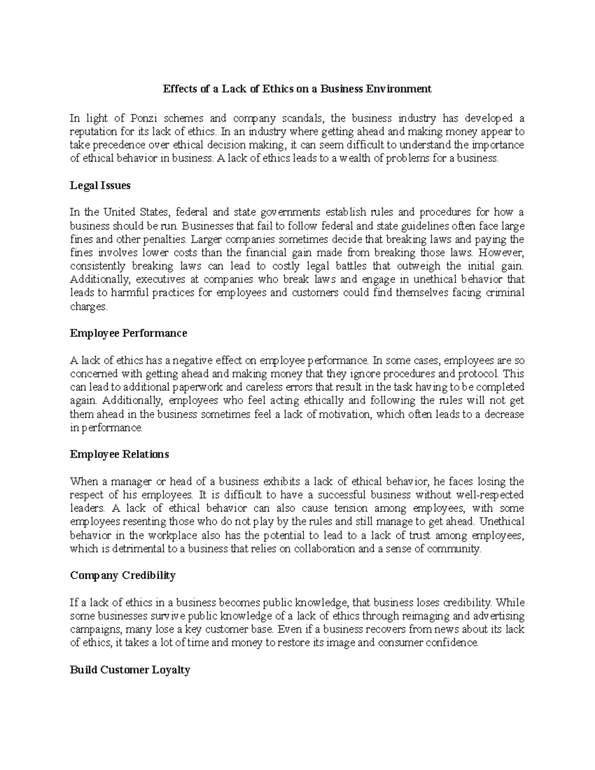 Effects of ethics - Summary Human Resources Management - Effects of a ...