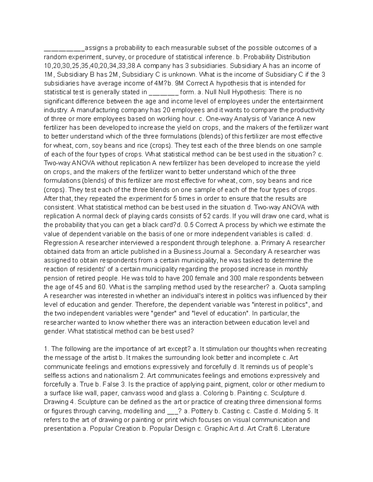 Statistics and Probability - ___________assigns a probability to each ...