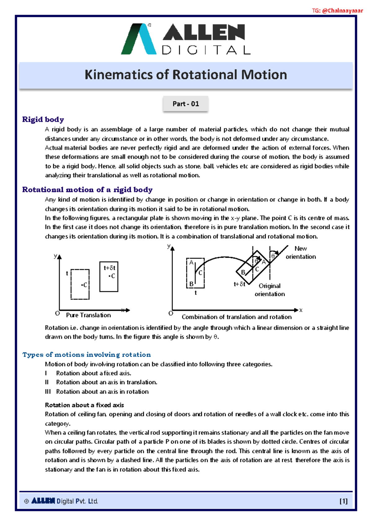 Kinematics of Rotational Motion - Rigid body A rigid body is an ...