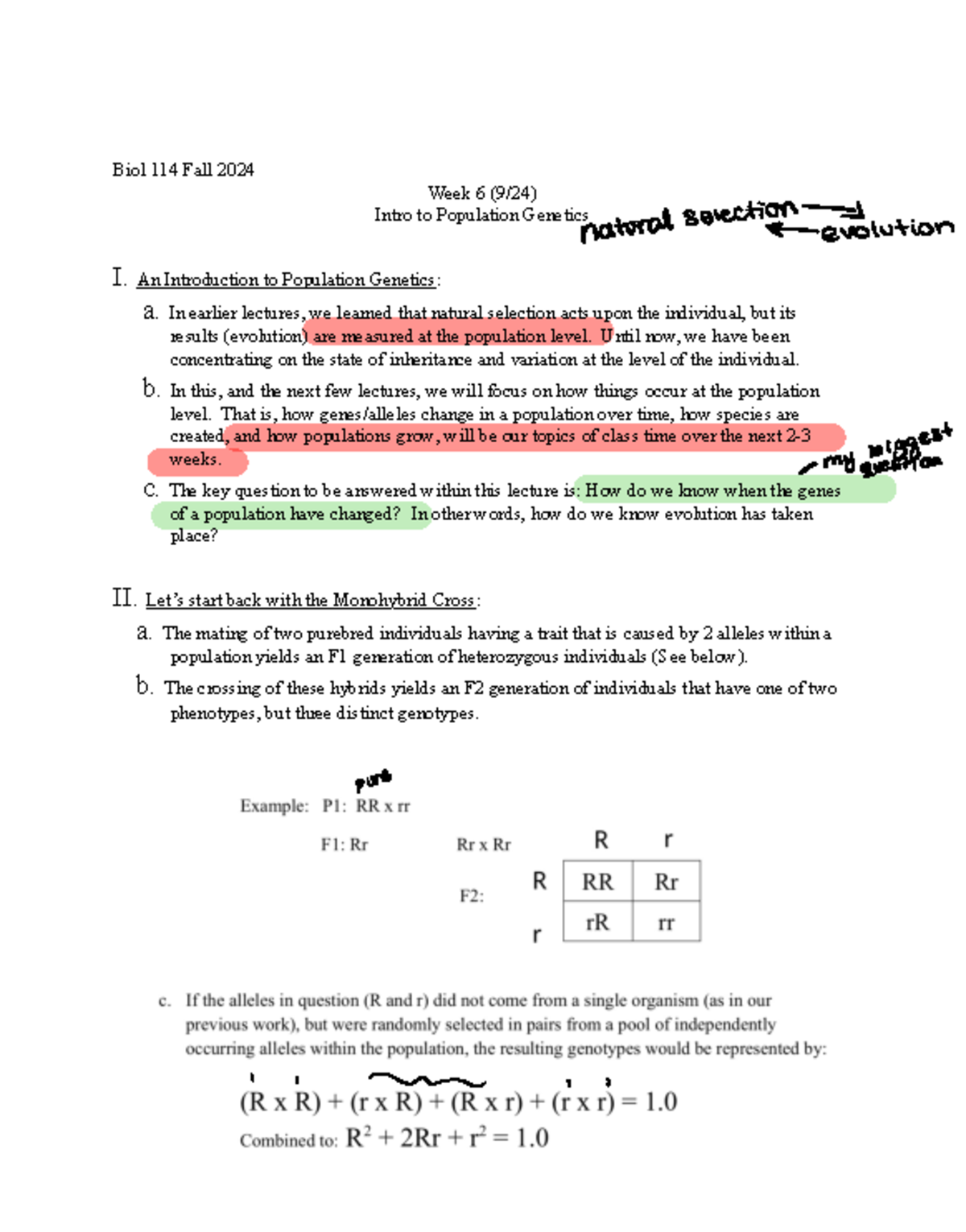 Lecture week 6 (9-24) - Notes Population Genetics - Biol 114 Fall 2024 ...