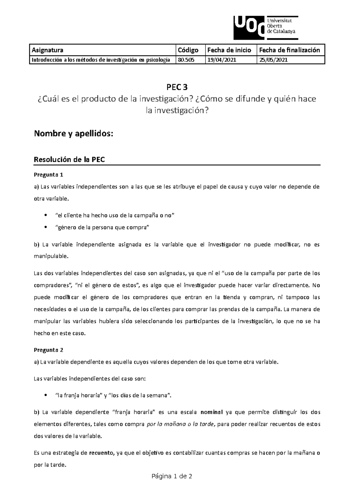 Imip 20 2 pec03 esp entrega - Asignatura Código Fecha de inicio Fecha de finalización ...