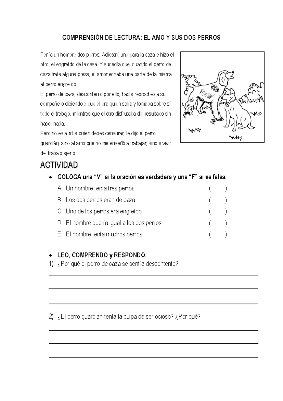 semana de examenes 15 - COMPRENSIÓN DE LECTURA: EL AMO Y SUS DOS PERROS ...
