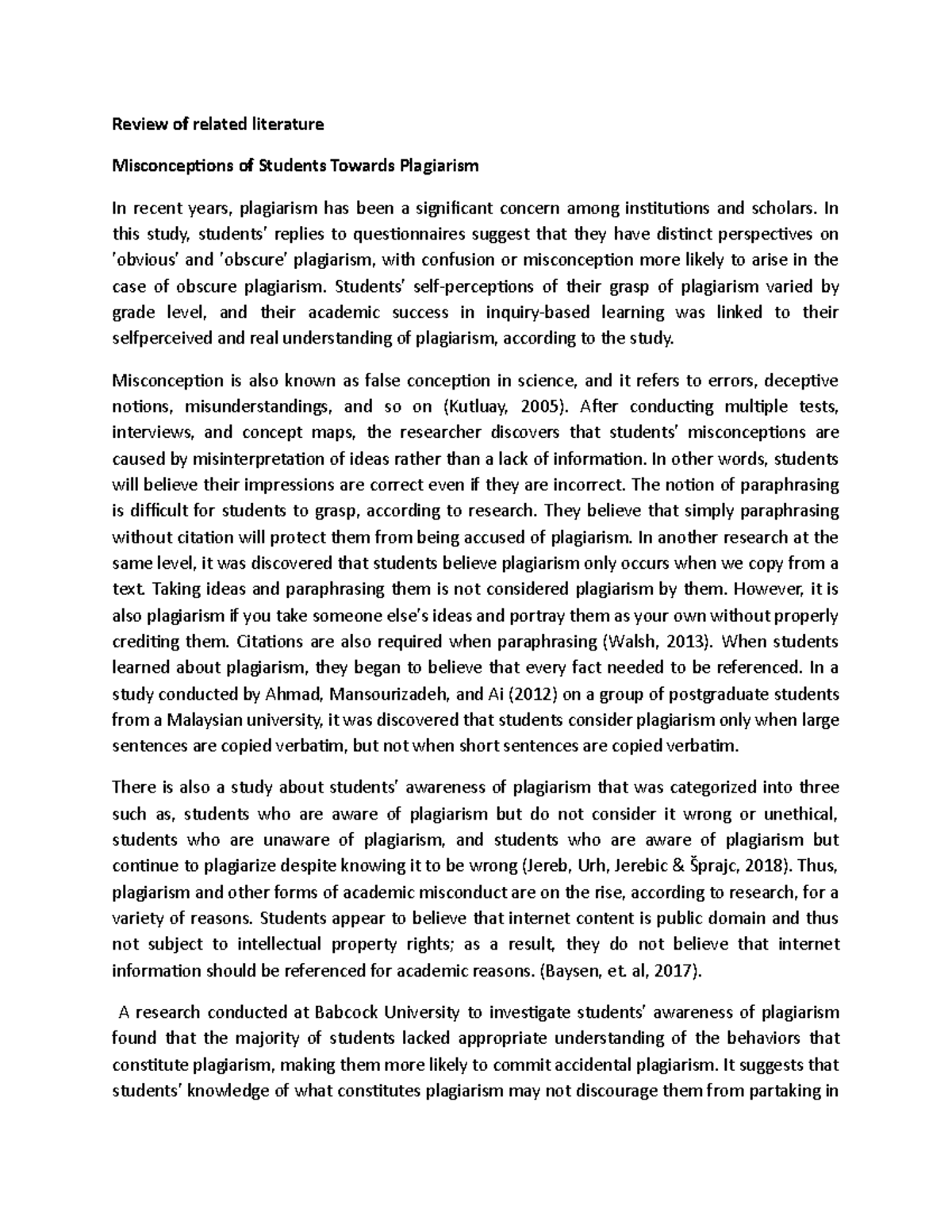 RRL - rrl - Review of related literature Misconceptions of Students ...