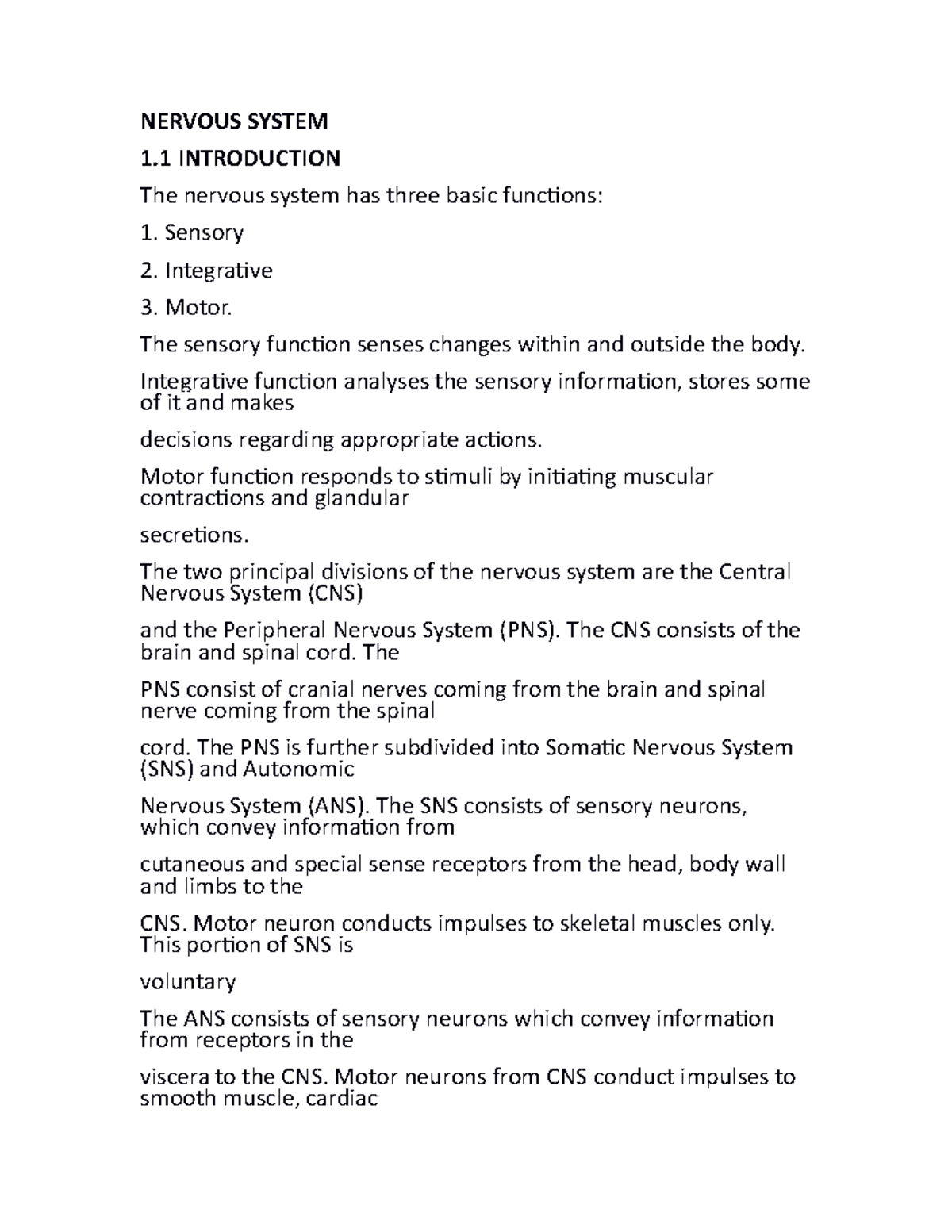Chapter Nervous System - NERVOUS SYSTEM 1 INTRODUCTION The nervous ...