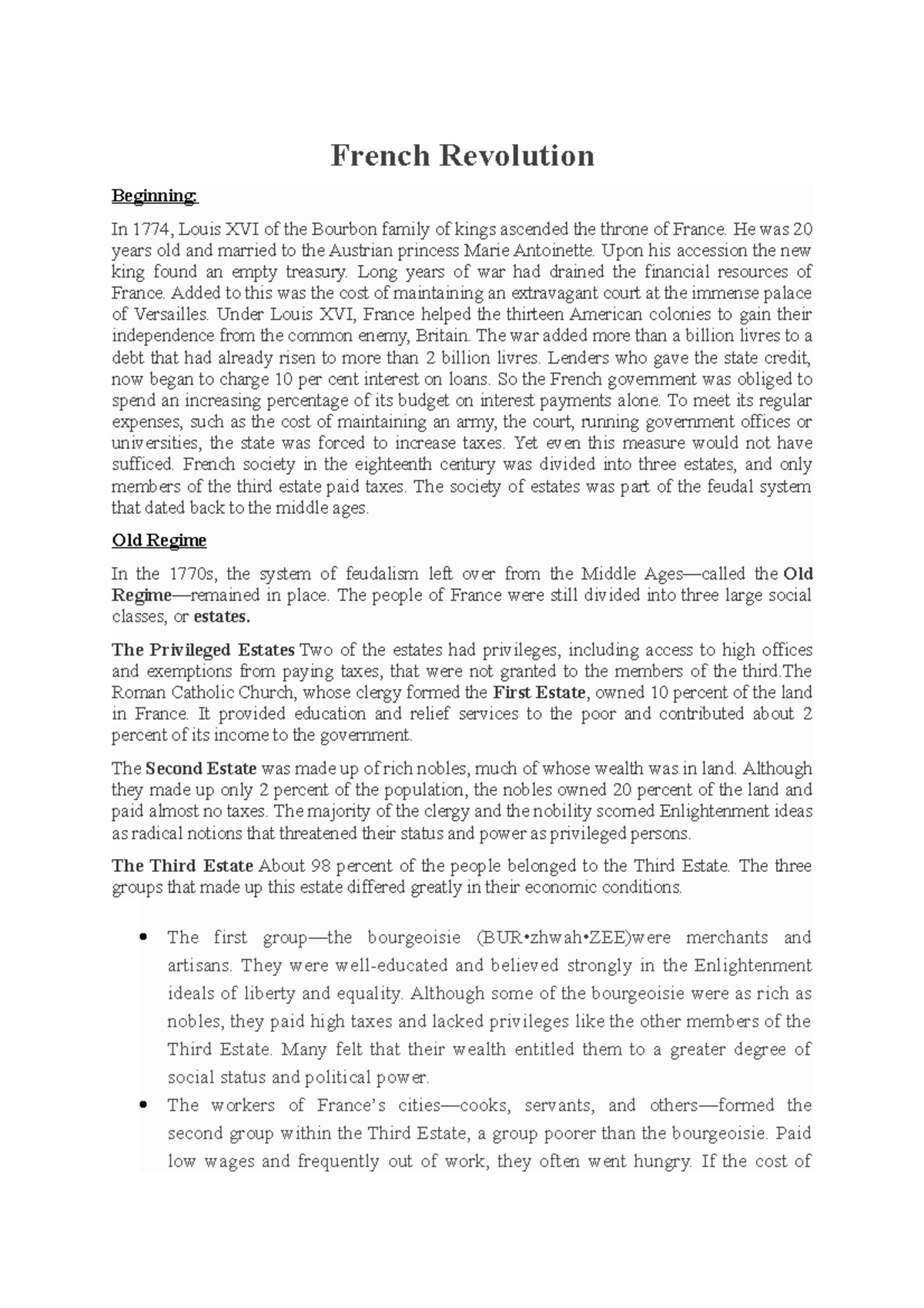 French revolution - French Revolution Beginning: In 1774, Louis XVI of ...