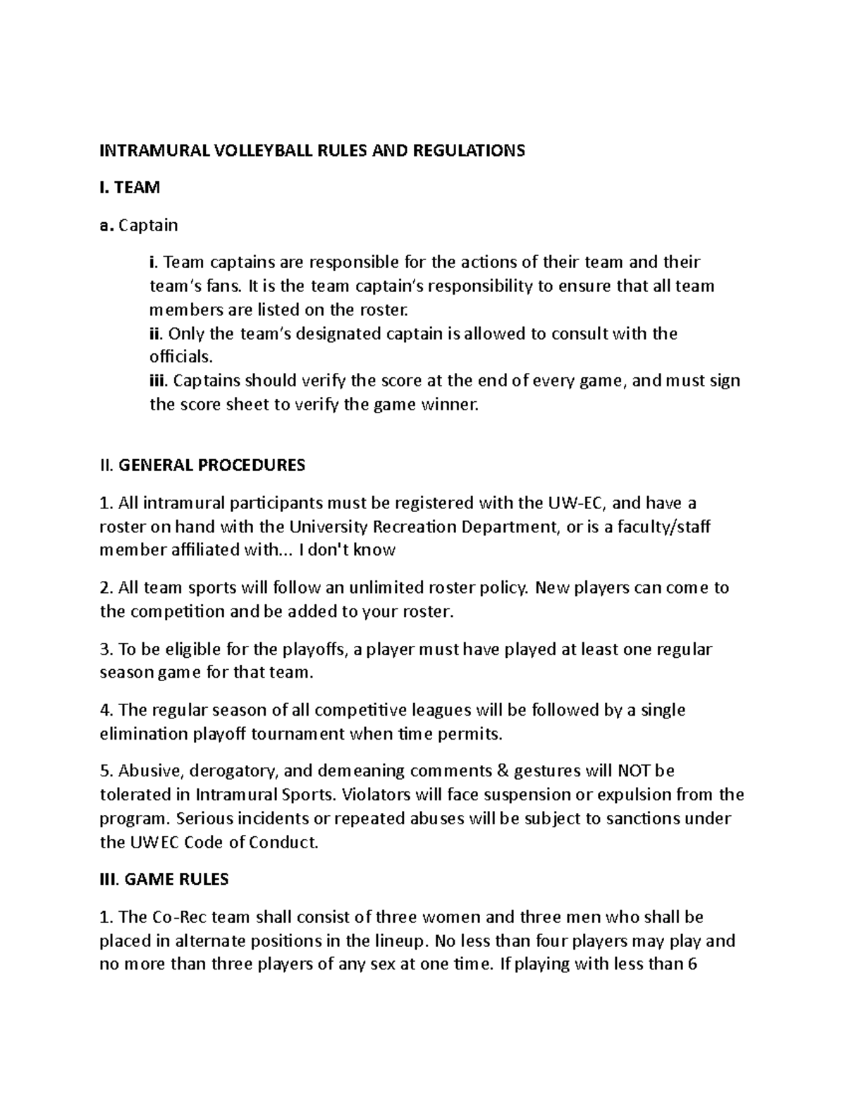 TEAM Captain S-WPS Office - INTRAMURAL VOLLEYBALL RULES AND REGULATIONS ...