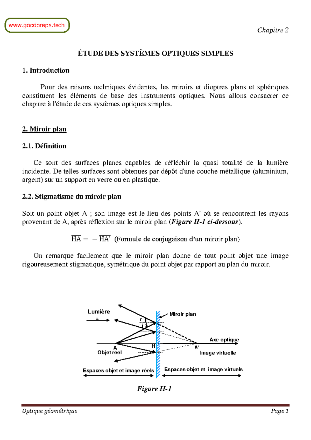 Chapitre 2 cours optique polycope - ÉTUDE DES SYSTÈMES OPTIQUES SIMPLES 1. Introduction Pour des ...