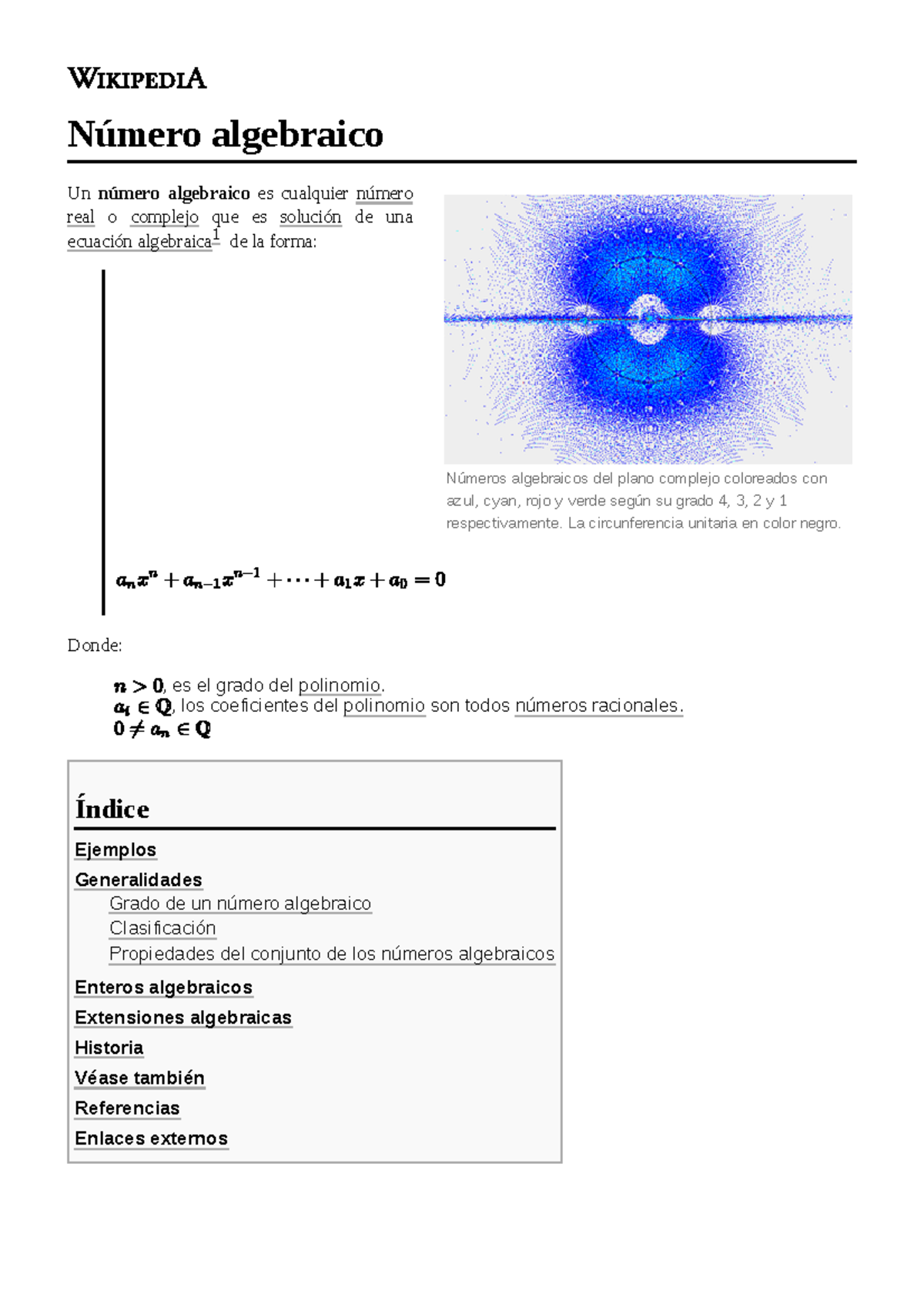 Número algebraico - Números algebraicos del plano complejo coloreados con azul, cyan, rojo y ...