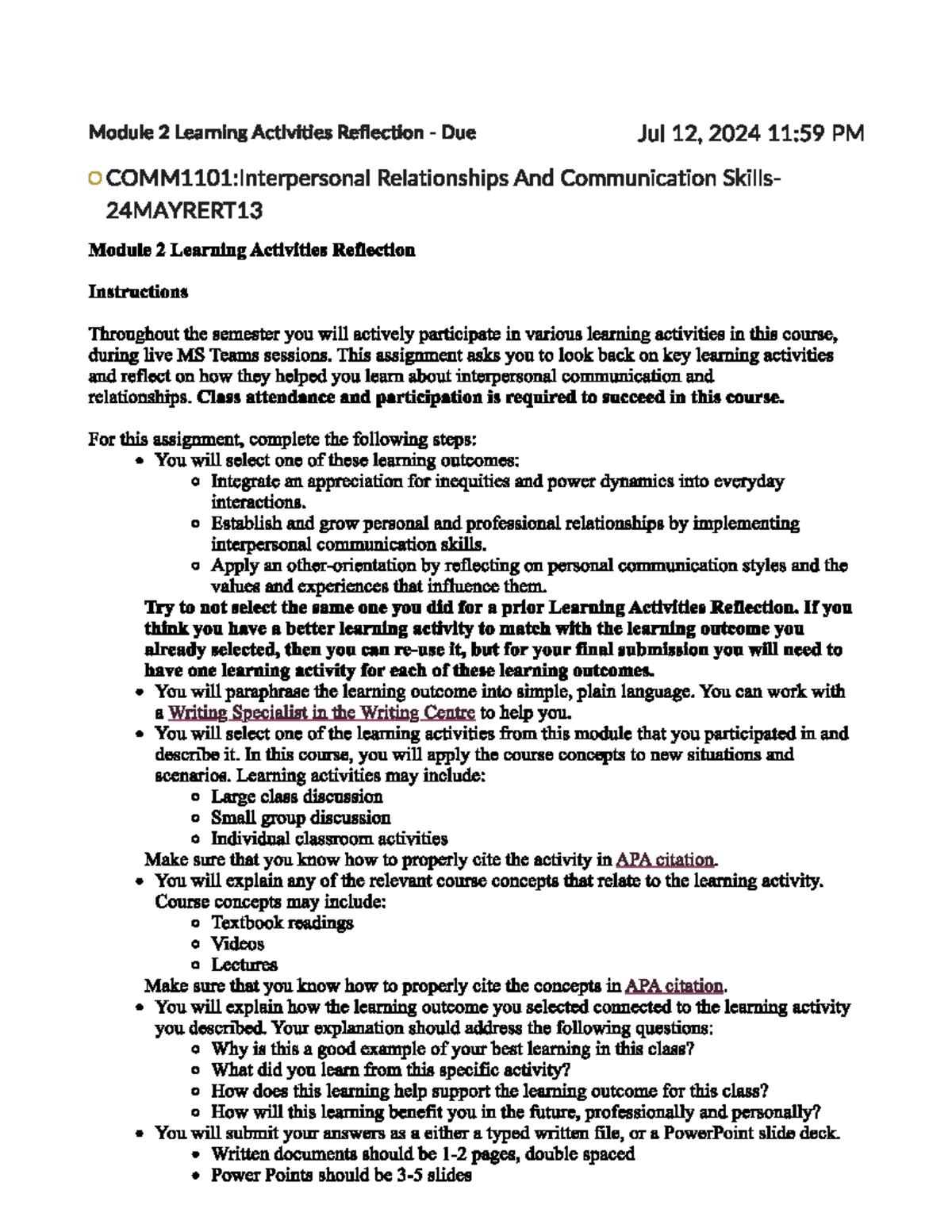 Comm 1101 Module 2 learning activities - Module 2 Learning Activities ...